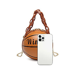 Obovoid Women's basketball bag Basketball-Shaped Crossbody Bag Handbag Girl Mini One-Shoulder PU Leather Round Handbag (Yellowish brown)