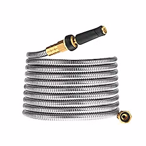 Rosy Earth Expandable Metal Garden Hose 75 FT - 304 Stainless Steel Water Hose 75 FT - Heavy Duty non Kinking Flexible Garden Hose, no Bite