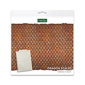 Katy Sue Continuous Dragon Scales Silicone Mold for Cake Decorating & Crafts - Texture Mat Size 6¾ x 5 inch; Each scale: ¼ x ¼ inch.