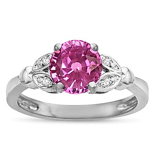 Star K Round 7mm Created Pink Sapphire Marquee Design Promise Engagement Ring 14 kt Rose Gold Size 7
