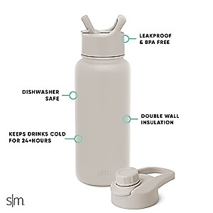 Simple Modern Water Bottle with Straw and Chug Lid Vacuum Insulated Stainless Steel Metal Thermos Bottles | Reusable Leak Proof BPA-Free Flask for Sports | Summit Collection | 32oz, Almond Birch