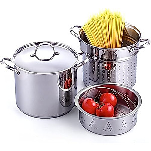 Cooks Standard Pasta Pot 18/10 Stainless Steel 12 Quart, Spaghetti Cooker Steamer Stock Pot Multipots with Strainer Insert, Stainless Steel Lid, 4-Piece Set