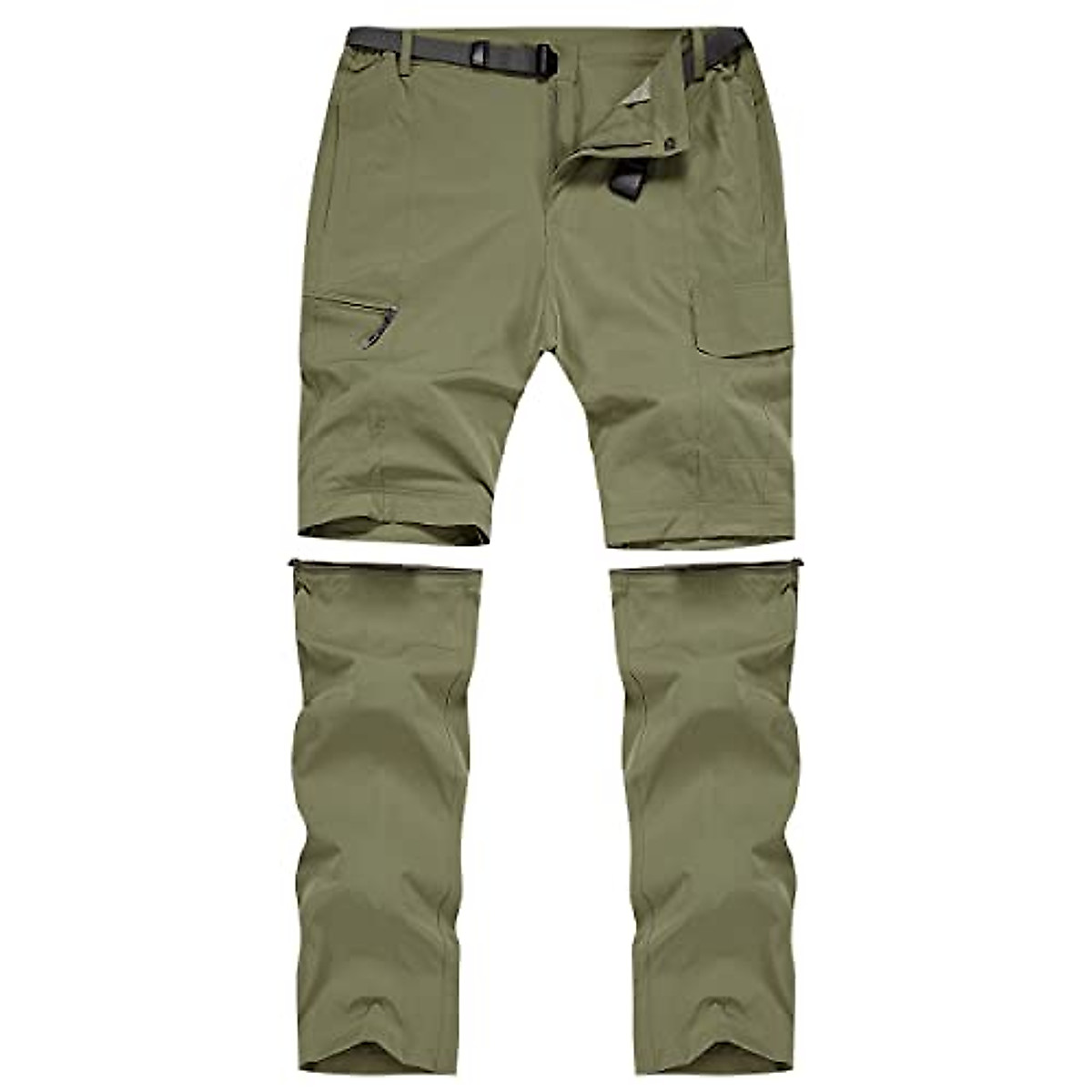 MANSDOUR Men's Hiking Pants Convertible Quick Dry Lightweight Zip-Off Outdoor Work Pants Waterproof Tactical Cargo Fishing Mountain Travel Trousers Breathable Casual Camping Safari Pants Green