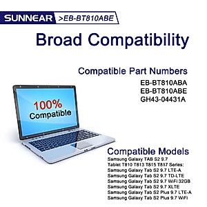 SUNNEAR EB-BT810ABE Battery Replacement for Samsung Galaxy Tab S2 9.7" SM-T810 SM-T815 SM-T817 SM-T815 Series Tablet EB-BT810ABA GH43-04431A 3.85V 22.60WH with Tools
