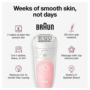 Braun SE5-895 Epilator, Hair Removal Device, Epilator for Women, Includes Shaver and Facial Cleansing Exfoliator Brush Attachments, Waterproof, Cordless and Rechargeable