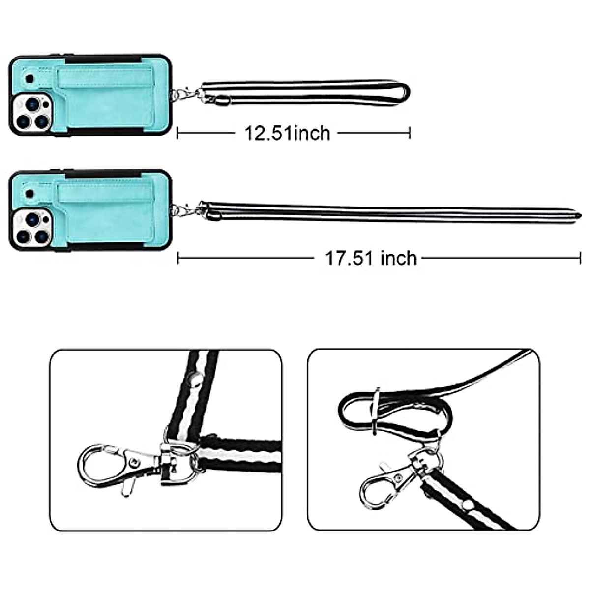 TOOVREN iPhone 13 Pro Max Case Wallet, Compatible with iPhone 13 Pro Max Case with Card Holder Kickstand Adjustable Detachable Necklace, iPhone Lanyard for iPhone 13 Pro Max 6.7 inch 2021 Green