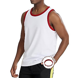 Zengjo White Tank Top Men(White/Red,L)