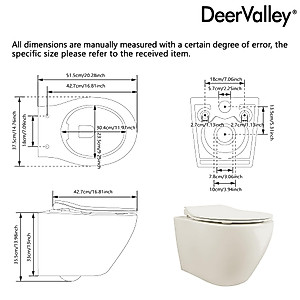 Deer Valley Wall Hung Toilet Combo Set, Wall Mounted Toilet, Concealed In-Wall Toilet Tank Carrier System, 1.1GPF/1.6 GPF Dual Flush, Push Buttons Included (Biscuit 14.4 * 17.3)