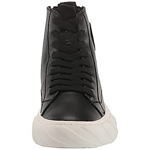 Karl Lagerfeld Paris Men's Recycled Leather Double Back Zip Hi Top Sneaker with Side Logo Patch, Black, 9.5