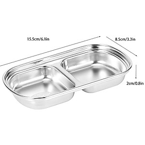 Stainless Steel Sauce Dish Seasoning Dish Snack Plate Divided Food Dipping Bowl Kitchen Condiment Snack Serving Dishes (2 Grids)
