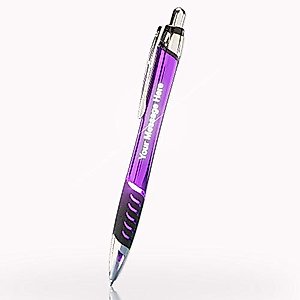 Custom Laser-Engraved Metal Ballpoint Pens With Illuminated Engraving & Grip in Purple Color - Click Pen to Illuminate Your Message!