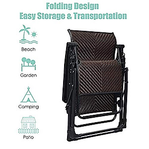 Tangkula 2 PCS Rattan Zero Gravity Chair, Outdoor Adjustable Folding Lounge Chair with Widened Armrest & Locking System, Heavy Duty Wicker Chaise Folding Recliner for Pool, Patio, Beach, Yard (2)