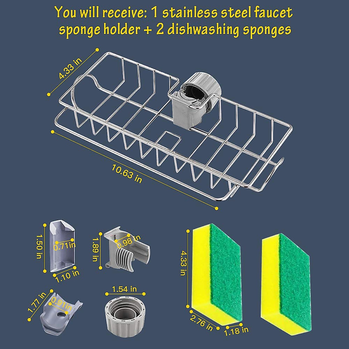 Faucet Rack Over Faucet Sponge Holder Faucet Caddy Faucet Sponge Holder Stainless Steel Sponge Holder for Soap, Scrubber, Towel etc