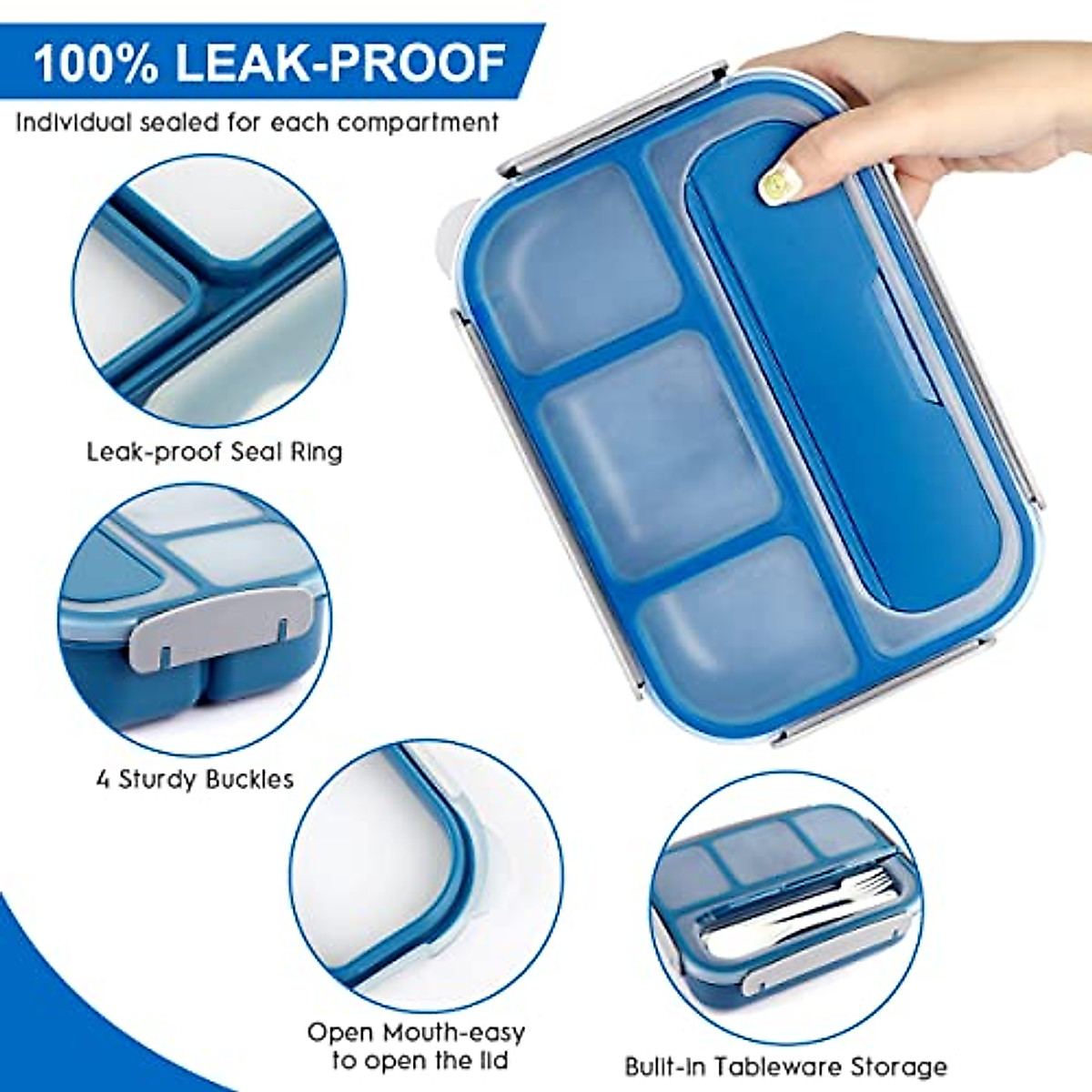 27Pcs Bento Box Kids,XIANKE Lunch Box Kit,1300ML Container for Kids/Adult/Toddler,Durable Leak-proof 4 Compartments Box with Spoon Fork Bag Accessories,Microwave Dishwasher Freezer Safe,BPA-Fre