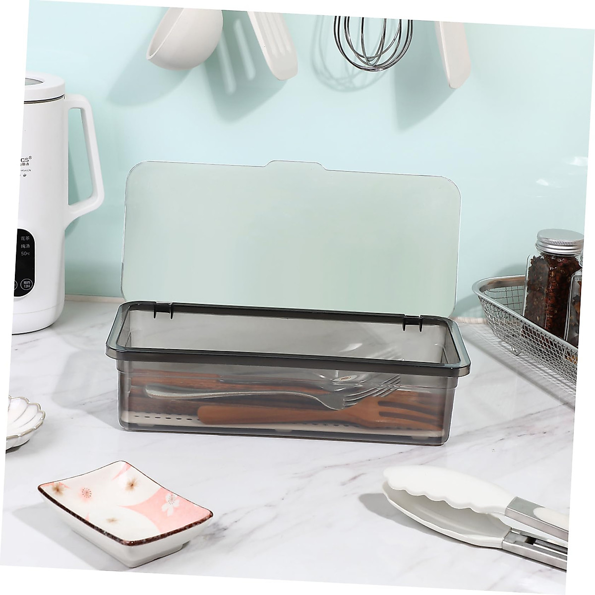 Cabilock Kitchen Drawer Organizer With Lid:3 Pcs Flatware Tray Silverware Tray Kitchen Cutlery Tray and Utensil Storage Container for Flatware and Silverware