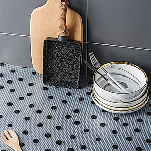3 Rolls Shelf Liner for Cabinets and Drawer, Non Slip Refrigerator Liners, Non-Adhesive Waterproof Oil-Proof Eva Placemats, Can Be Cut Storage Shelf Mats for Desk, Dresser and Cupboard (Polka Dots )