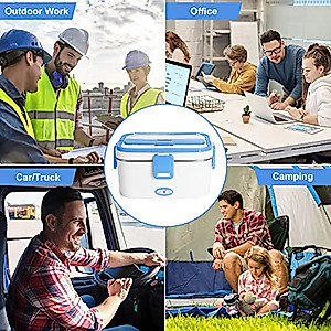 Electric Lunch Box Food Heater, 3 in 1 12V 24V 110V Leakproof Heated Lunch Boxes for Adults, Portable Food Warmer for Car/Truck/Work, Self Heating Lunch Box with 1.8L 304 Stainless Steel Container