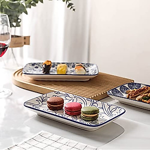 Selamica Ceramic 8 inch Rectangular Salad Plates, Dinner Plates, Pasta Dessert Plates Serving Trays for Appetizer, Sushi, Fruit - Microwave/oven/Dishwasher Safe, Set of 6, Vintage Blue