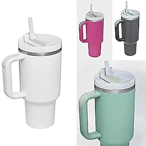 40oz stainless steel insulation roller, cold and hot drink travel cup with handle and straw cover, double vacuum sealed stainless steel insulation glass, good gift for both men and women! (Light Pink)