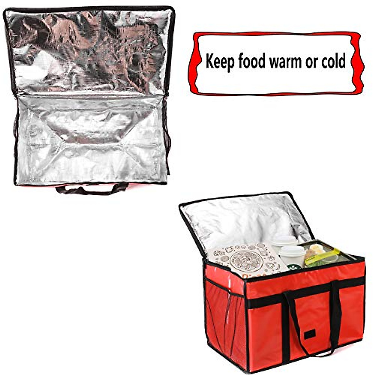 Insulated Pizza Carrier Bag for Food delivery -Foldable Heavy Duty Food Warmer Grocery Bag for Camping Catering Restaurants with Mesh Pockets