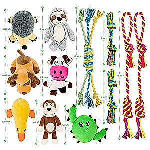 Dog Squeaky Toys For Small Dogs, 12 Pack Puppy Toys For Teething Cute Small Dog Toys Stuffed Plush Dog Toy Bundle Natural Cotton Puppy Rope Toy Dog Chew Toys For Puppies Pet Toys For Dogs