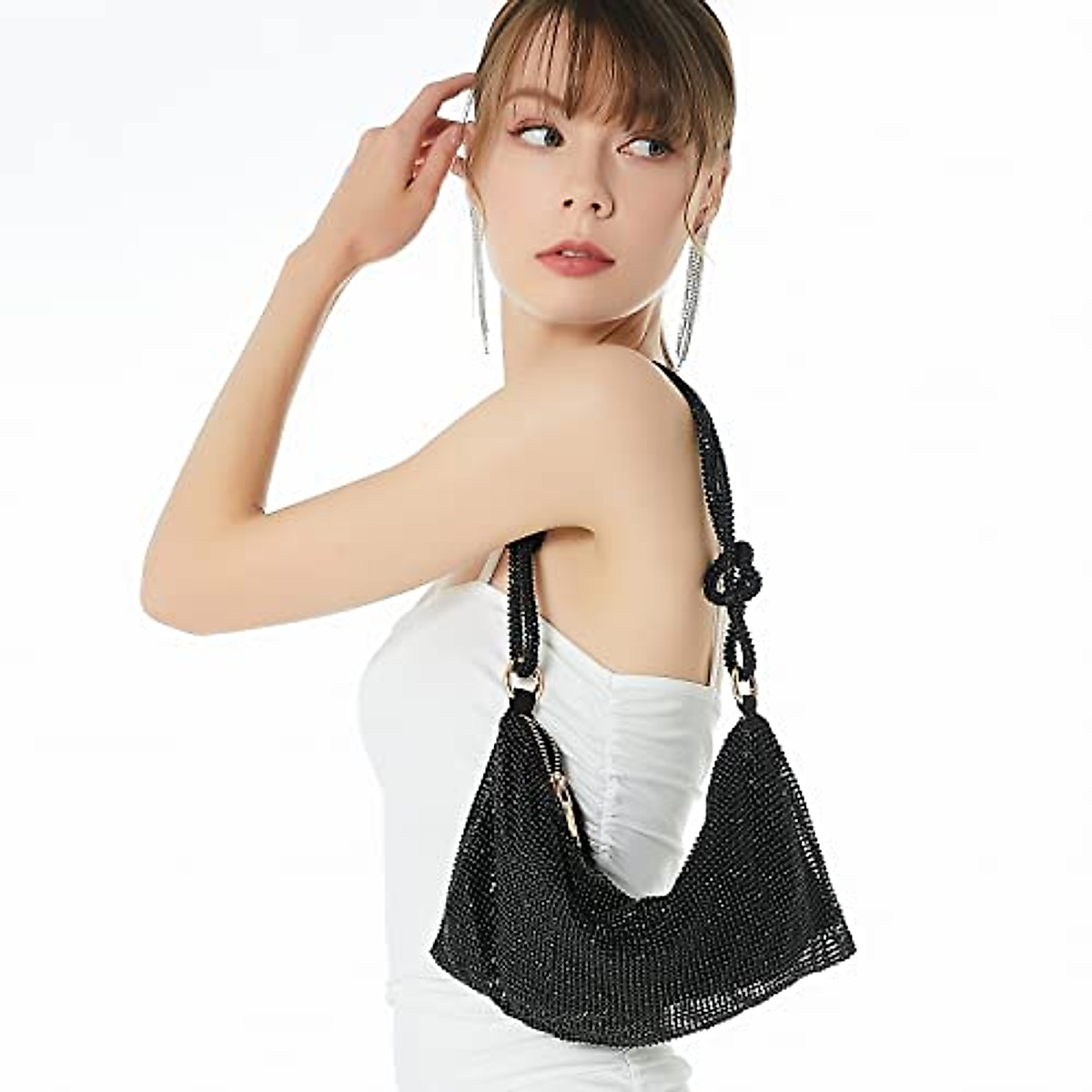 Rumdin Rhinestone Purse Chic Rhinestone Clutch Bag Black Women's Evening Handbags Sparkly Purse Hobo Bags for Women