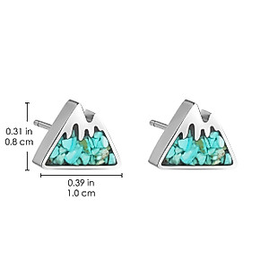 Lauren-Spencer Gemstone Mountain Stud Earrings for Women Small Green Turquoise Mountain Earrings Studs Stainless Steel Snow Mountain Range Earrings for Women Nature Jewelry Gift