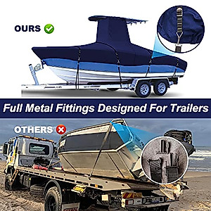 zenicham 900D Marine Grade Fade and Tear Resistant Trailerable T-Top Boat Cover，Heavy-Duty Waterproof and UV-Proof TTOP Boat Storage Cover with Windproof Metal Buckle Straps Fit 20ft-22ft L(Navy)