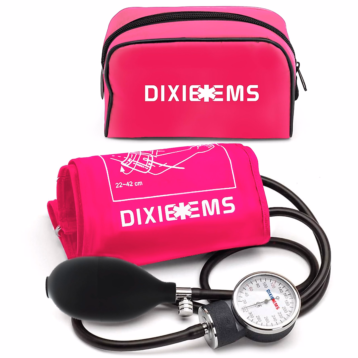Dixie EMS Deluxe Aneroid Sphygmomanometer Blood Pressure D-Ring Cuff - Pink