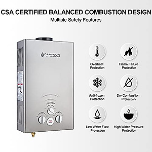Portable Propane Tankless Water Heater, Camplux 2.11 GPM On Demand Camping Gas Water Heater, Gray