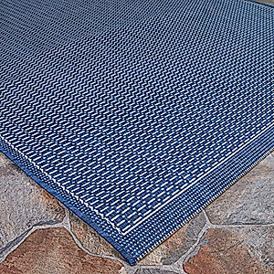 Couristan Recife Saddle Stitch Indoor/Outdoor Area rug, 8'6" x 13', Ivory-Indigo