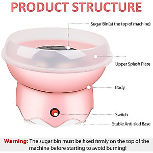 Cotton Candy Machine for Kids, Candy Floss Machine, Portable Mini Electric Cotton Candy Maker for Home Birthday Family Party Christmas Gift, Includes 10 Bamboo Sticks & Sugar Scoop