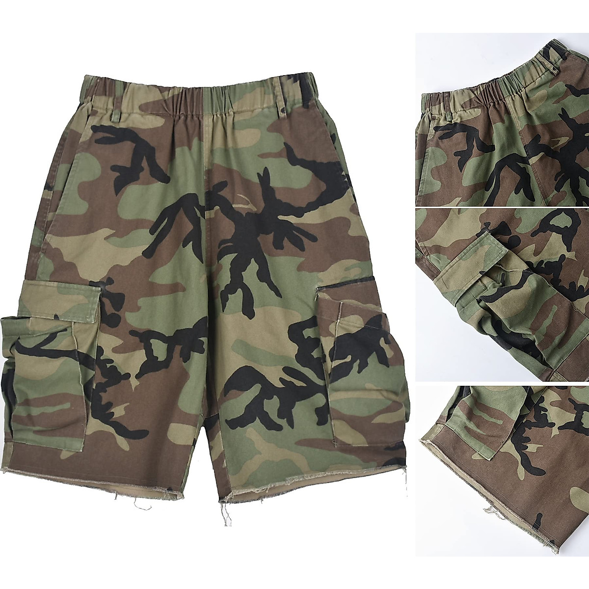 Vakkest Womens Camouflage Cargo Shorts Jogger Multi-Pocket Army Fatigue BF Plus Size Drawstring Cargo Short Pants