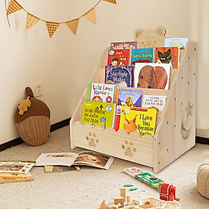 Stranthother Kids 5 Tier Bookshelf and Toy Organizer Bear Montessori Bookshelf for Kids Magazine Rack Book Display Organizer Classroom Bookshelves for Kids Bedroom,PlayroomNursery Kids Furniture