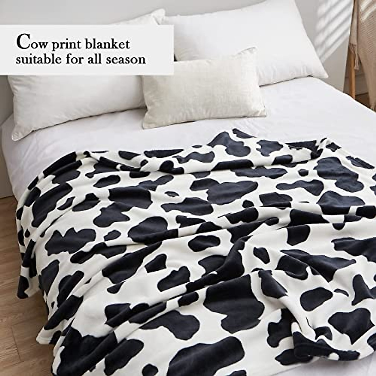 MAST DOO Large Cow Print Fleece Throw Blanket, Fluffy Black and White Aesthetic Bed Blanket Cow Bedroom Decor Suitable for All Season 60x80 inch