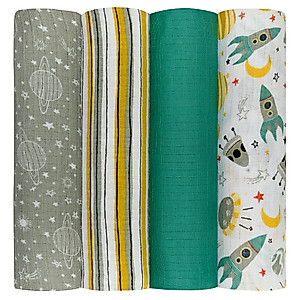 Muslin Swaddle Blankets Babies, Very Soft and Breathable Essential Receiving wrap, Ideal Newborn swaddling Set, Best Shower Gift, 47 X 47 inches (Gimme Some Space (4 Pack))