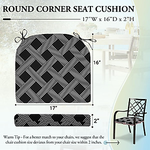 Wellsin Outdoor Chair Cushions for Patio Furniture - Patio Chair Cushions Set of 4 - Waterproof Round Corner Outdoor Seat Cushions 17"X16"X2", Black Geometry