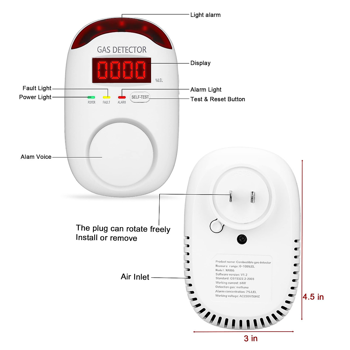 Gas Leak Detector for Home - Plug in Gas Detector for Home Natural Gas,Combustible Gas Detector for LNG, LPG, Propane, Methane.