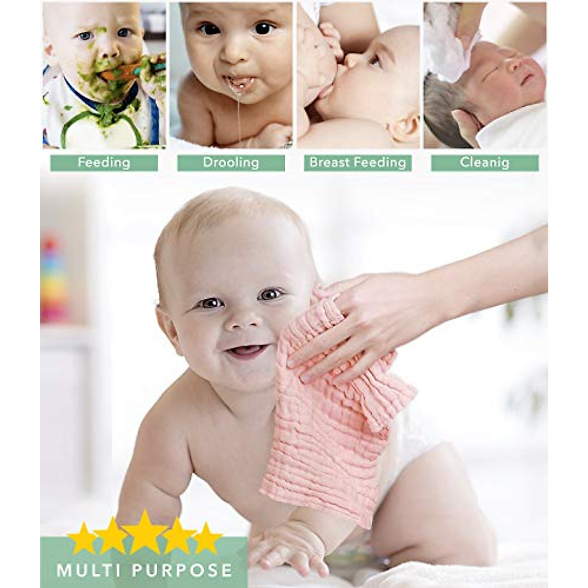 Muslin Cloths for Baby 5 Pack Burp Cloths Newborn Essentials 100% Cotton Organic Washable