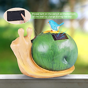 Garden Statue Snail Figurine Solar Powered LED Lights Resin Animal Sculpture for Home Cafe Restaurant Office Indoor Outdoor Decorations Patio Lawn Yard Art Ornaments 10 x 8.5 Inch