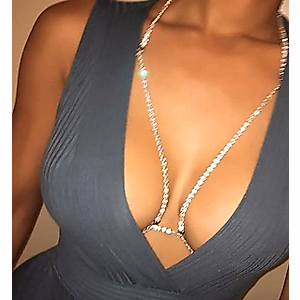 Sparkly Crystal Body Chain， Silver Rhinestone Bling Bra Chain， Sexy Bikini Nightclub Body Chain， Boho Sexy Beach Body Chain Accessories for Women and Girls (A)