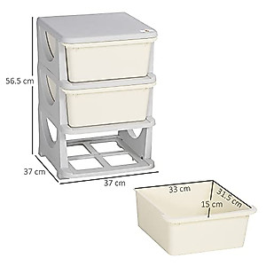 Qaba 3 Tier Kids Storage Unit Dresser Tower with Drawers Chest Toy Organizer for Bedroom Nursery Kindergarten Living Room for Boys Girls Toddlers, Cream White