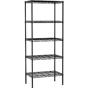 FLL Wire Shelving Unit 5-Tier NSF-Certified Heavy Duty Commercial Grade Metal Storage Shelves, 14" D x 24" L x 60" H Adjustable Wire Rack Shelving for Bathroom Kitchen Pantry Closet (Black)