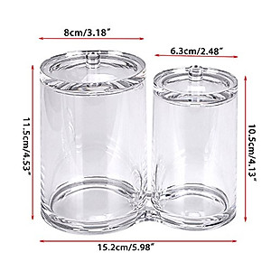 Hipiwe Clear Acrylic Cotton Swab Holder Preminm Quality Round Container Cotton Pad Q-tip Organize Case for Make Up Brush Clear Apothecary Jar