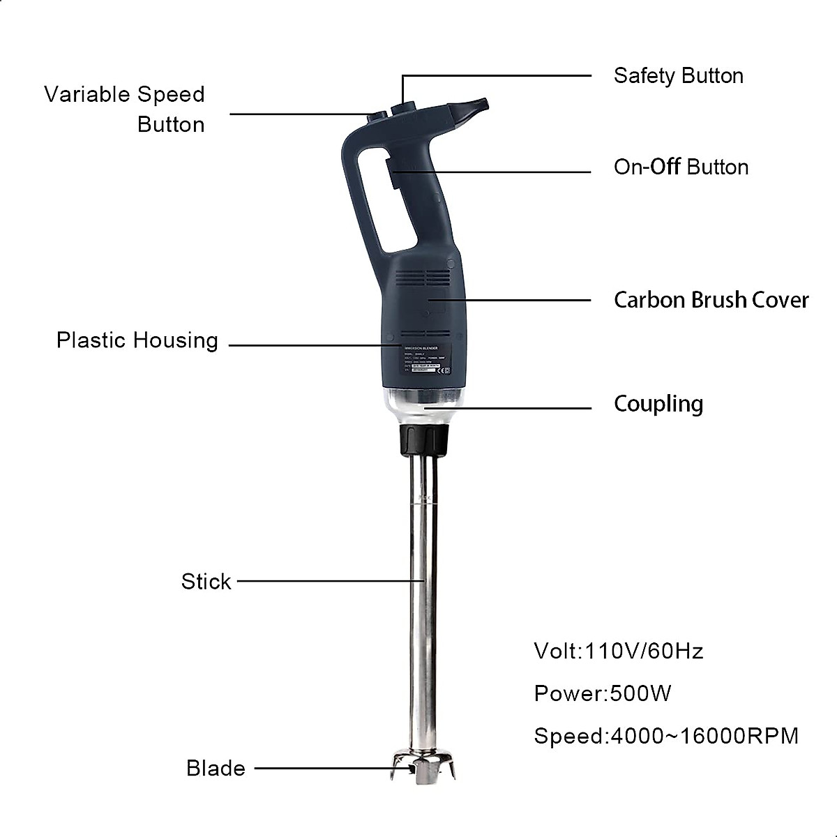 NJTFHU 14 in Heavy Duty Immersion Blender Handheld Kitchen, Hand Blenders for Kitchen, Commercial Mixer Electric, 500W Removable Shaft 2500rpm to 15000rpm, Emulsifier Blender Handheld