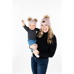 Funky Junque Baby/Infant Double Pom Beanie: Diagonal Basketweave Pattern - Rose