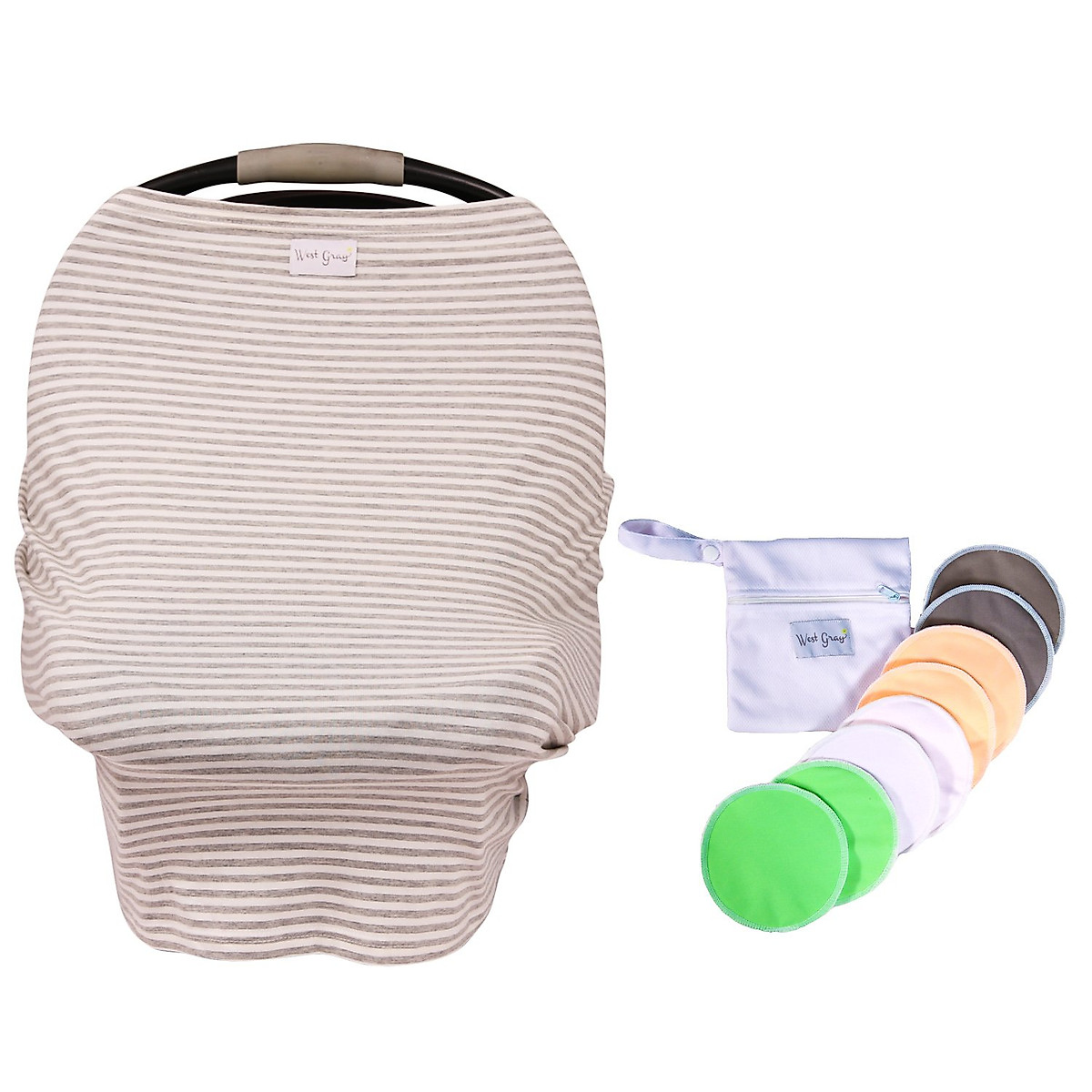 Carseat Canopy & Nursing Cover + 8 Nursing Pads Bundle By West Gray Is Perfect For Baby Shower Gifts – Buying These Breastfeeding Products Together Is Less Expensive Than Buying Them Individually.