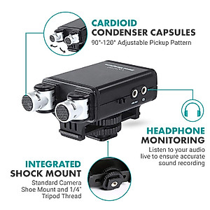 Movo/Sevenoak Camera Stereo Camera Microphone - Condenser Video Mic with 90°-120° Adjustable Directional Mic Capsules - Compatible with Sony, Nikon, and Canon DSLR Cameras