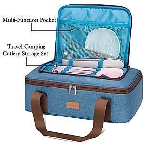 LHZK Double Decker Insulated Casserole Carrier for Hot or Cold Food, Expandable Hot Food Carrier, Lasagna Holder Tote for Potluck Parties, Picnic, Beach, Fits 11 x 15 or 9 x 13 Baking Dish (Blue)