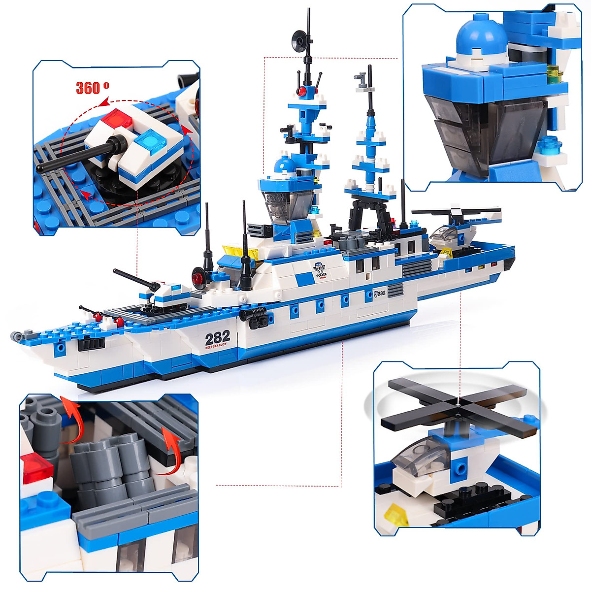 EP EXERCISE N PLAY 1169 Pieces Police Ship Building Blocks Kit with Cop Car Helicopter Patrol Boat for Boys and Girls Age 6-12